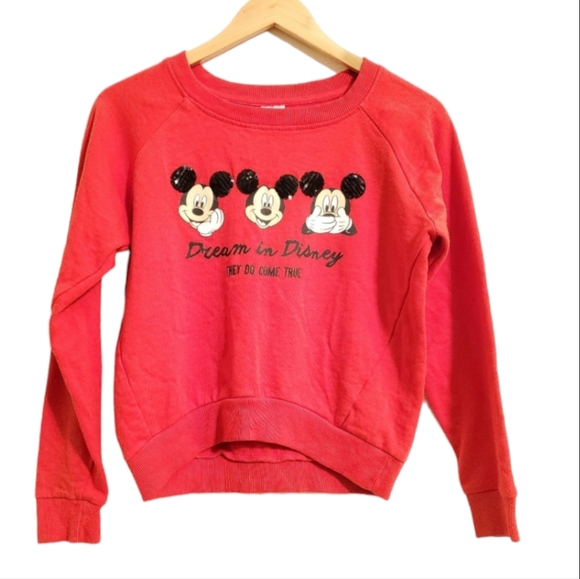 Disney | Shirts & Tops | Disney Girlsm Red Sequin Mickey Crew Neck ...